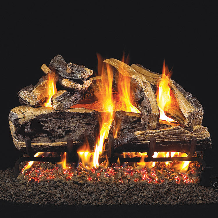 Peterson 30" Charred Rugged Split Oak Vented Log Set / G4 Ember Burner