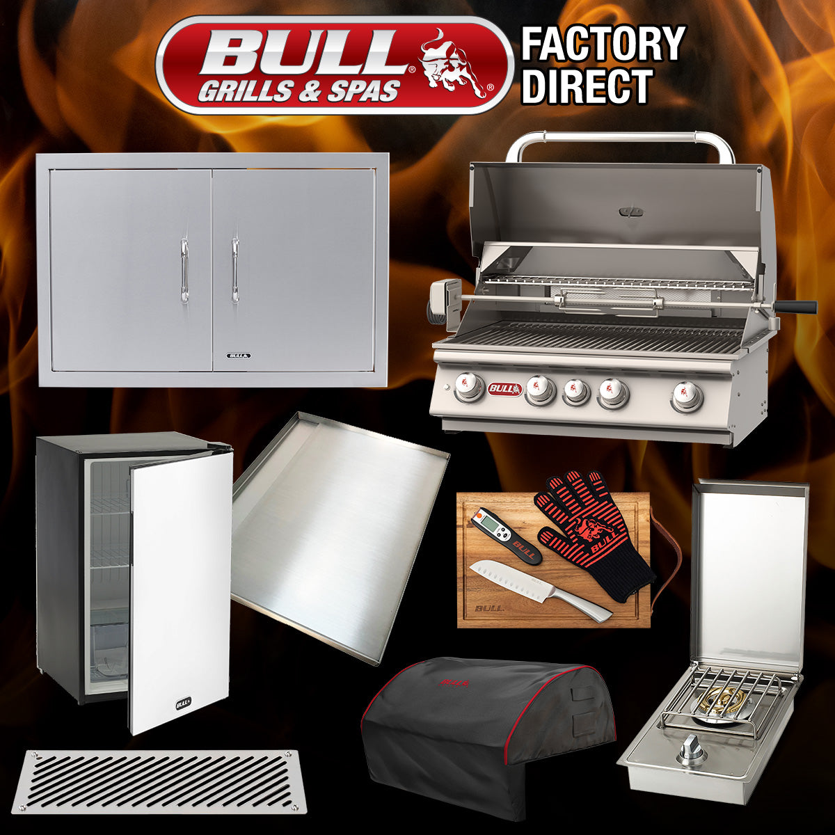 Bull 8-Piece Angus Grill Head, Grill Cover, Refrigerator, Double Door,