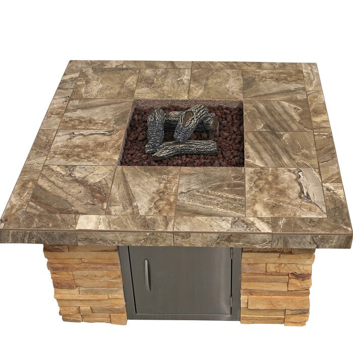 Cal Flame Stone Veneer Steel Propane/Natural Gas Fire Pit Table FMN113